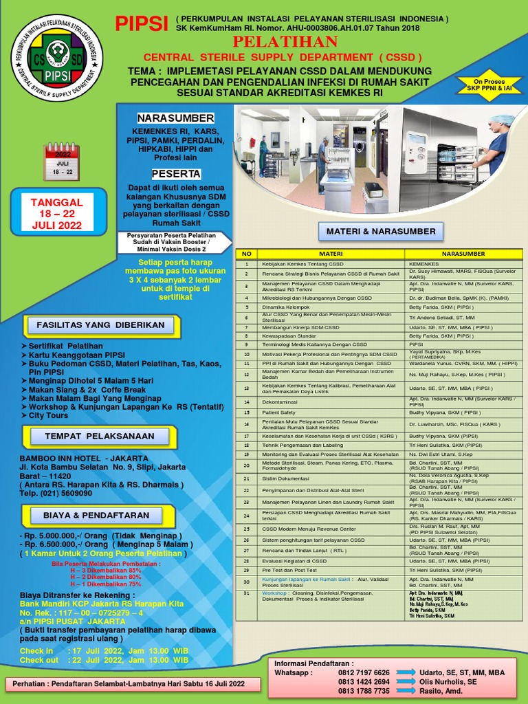 Brosur Pelatihan CSSD 18-22 Juli 2022 | PDF