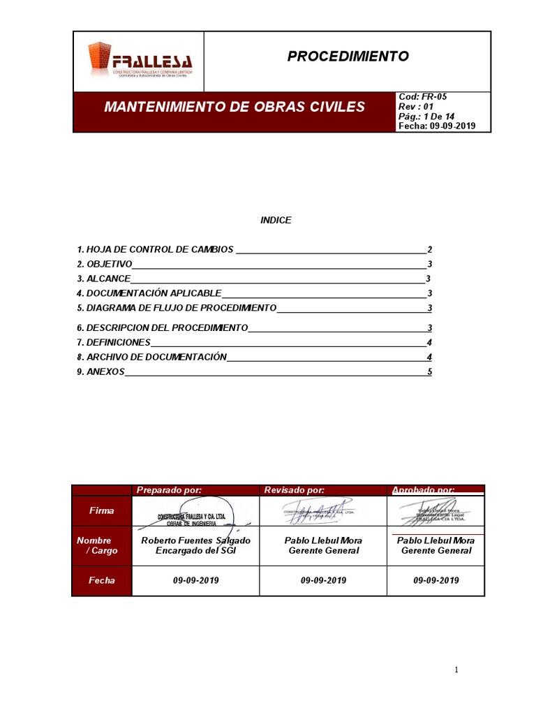 Fr-05 Mantenimiento de Obras Civiles | PDF