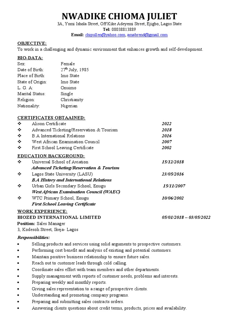 1 Nwadike Chioma Juliet Cv-1 | PDF