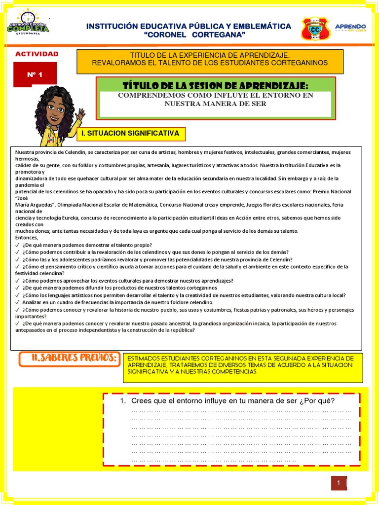 Sesion de Aprendizaje 1° de DPCC Experiencia | PDF | Aprendizaje