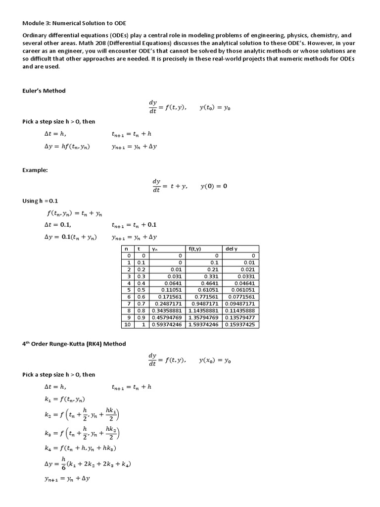 Numerical Solution To ODE's | PDF | Computational Science ...