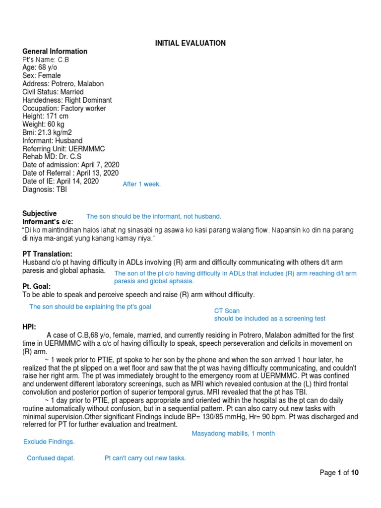 TBI Evaluation and Rehabilitation Plan | PDF | Anatomical Terms Of ...