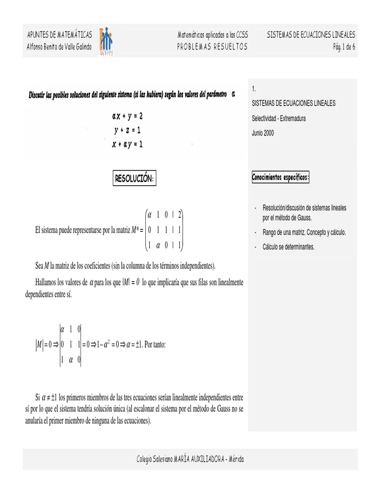 SISTEMAS LINEALES-Problemas Resueltos | Descargar gratis PDF | Sistema ...