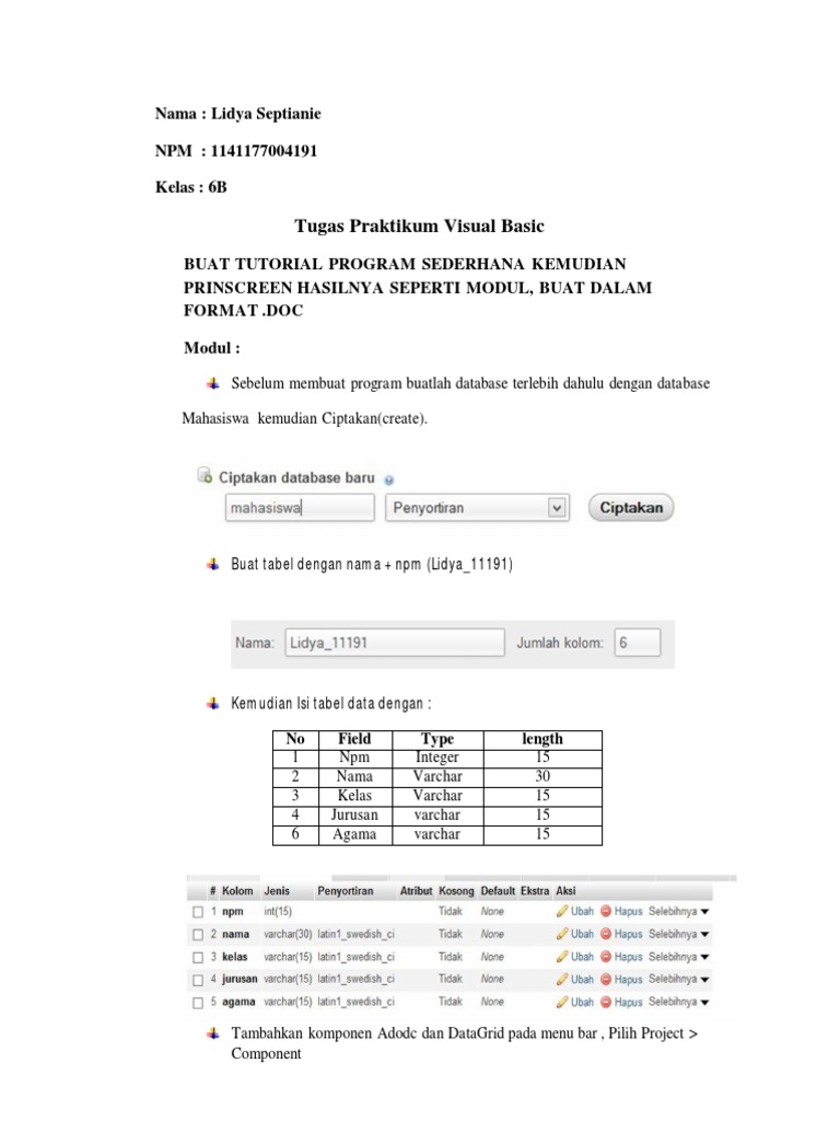 LidyaSeptianie - 11191 - Tugas Praktikum Visual Basic | PDF LidyaSeptianie - 11191 - Tugas Praktikum Visual Basic | PDF