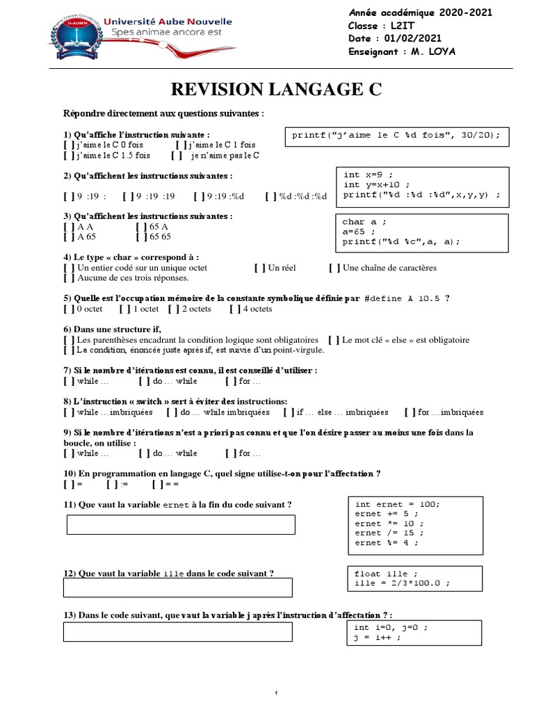 Révision Cours C | PDF | Pointeur (programmation) | Programmation informatique