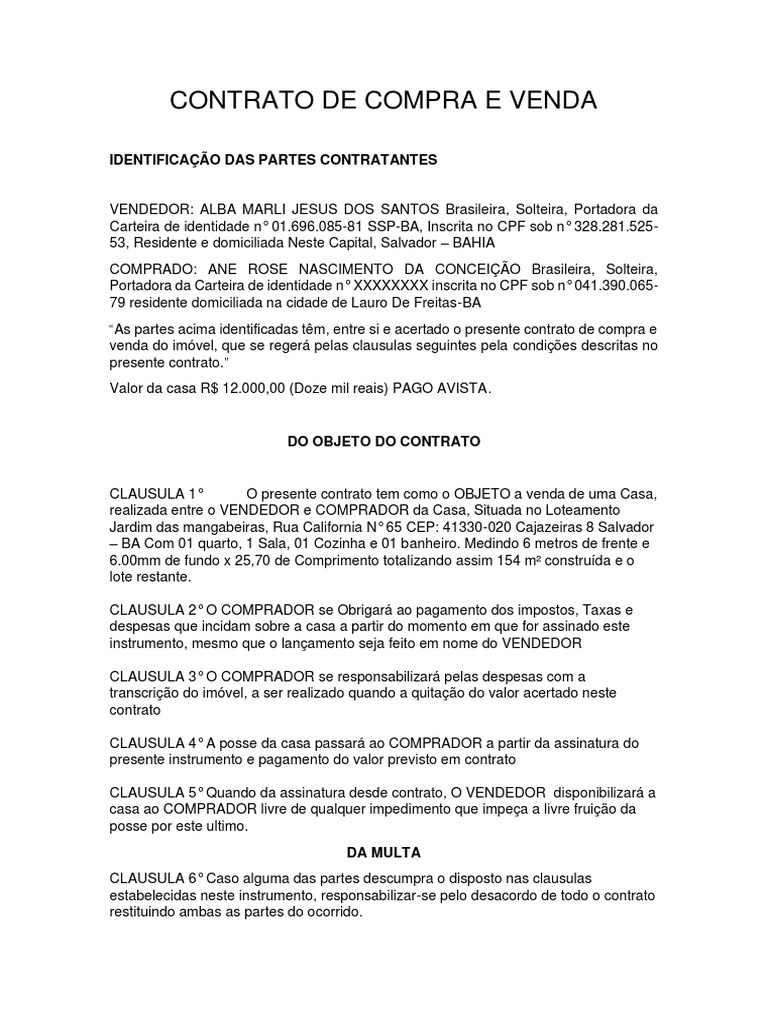 Contrato de Compra e Venda | Download grátis PDF | Direito Privado ...