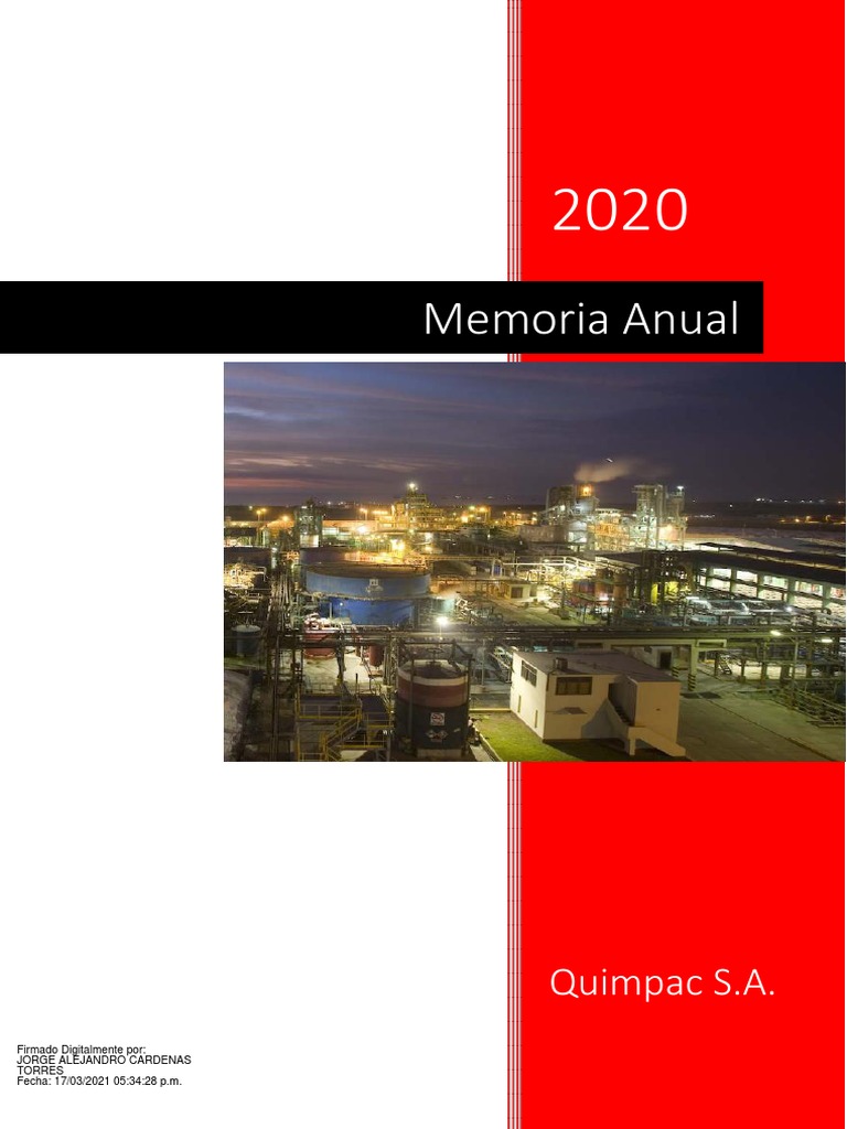 Memoria Anual Quimpac 2020 | PDF | Perú | Ecuador