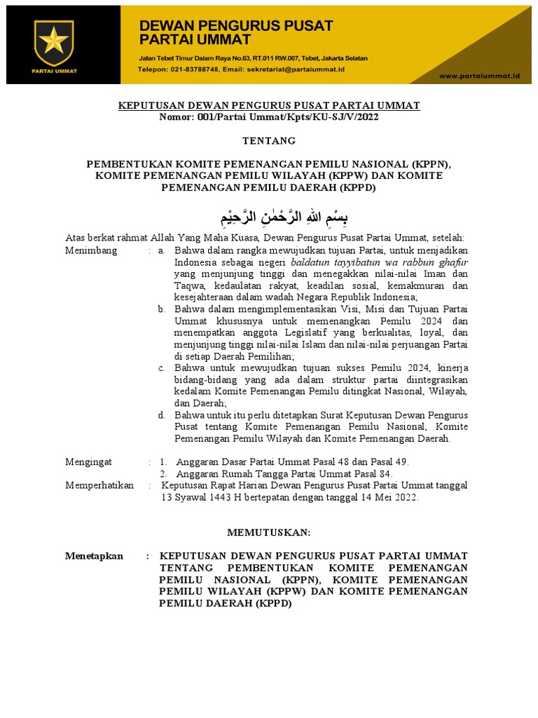 SK DPP KPPN, KPPW, KPPD Partai Ummat | PDF