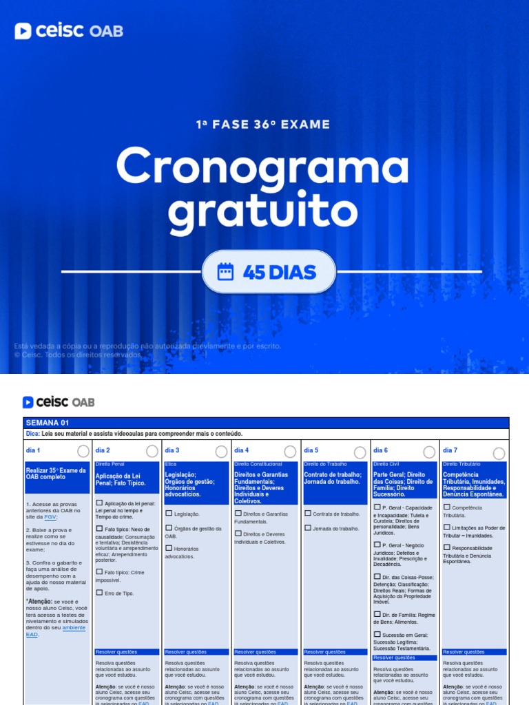 Cronograma de Estudos para A OAB de 45 Dias | PDF | Direito Penal ...