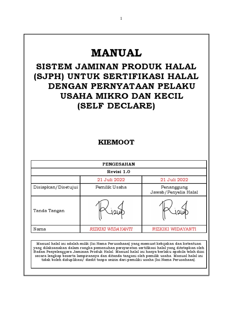 Manual SJPH Self Declare Final (Format Utk PU) Minuman | PDF
