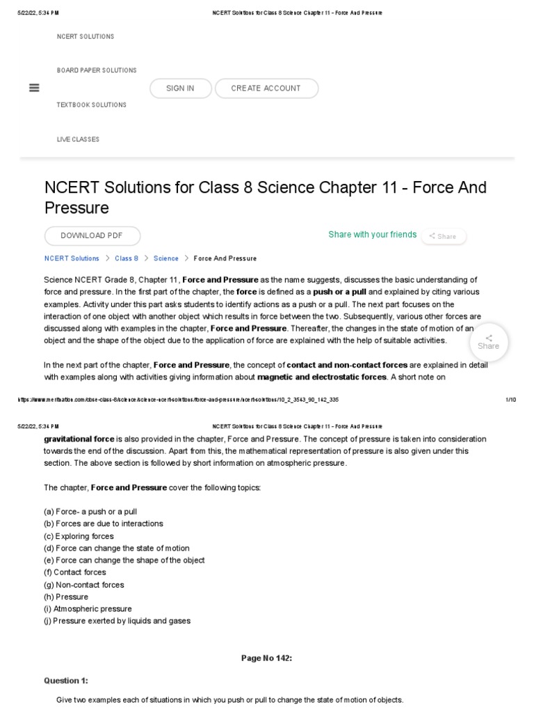 Merination - 4NCERT Solutions For Class 8 Science Chapter 11 - Force ...
