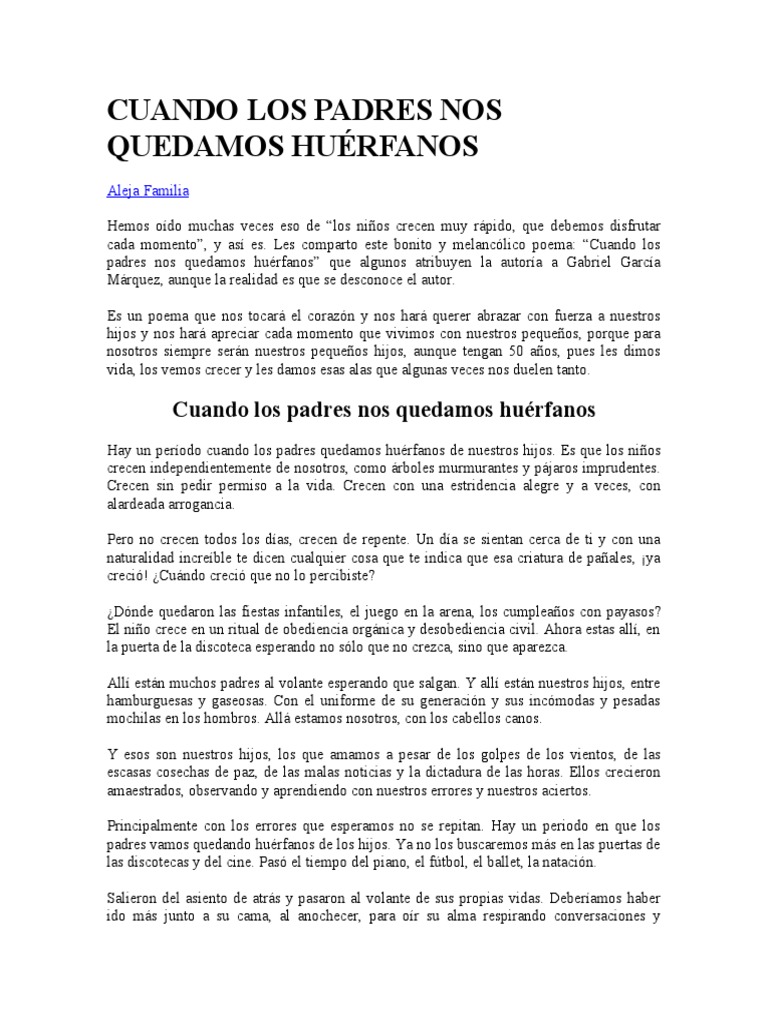 Cuando Los Padres Nos Quedamos Huérfanos | PDF