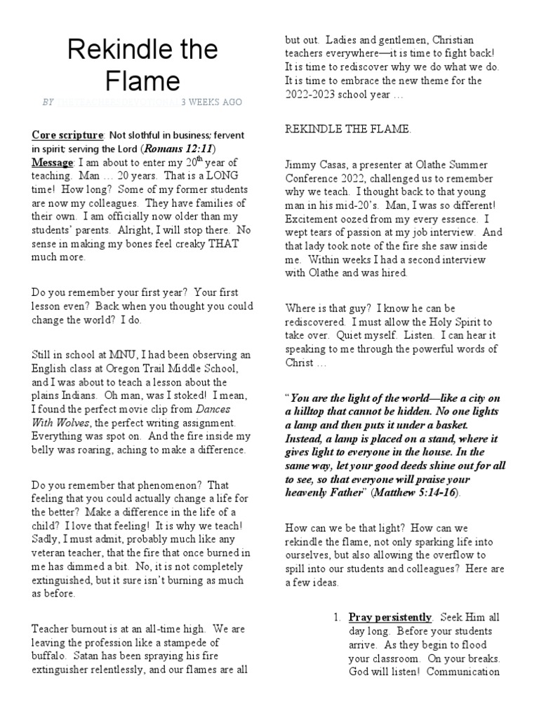 Rekindle The Flame | PDF | Religious Belief And Doctrine