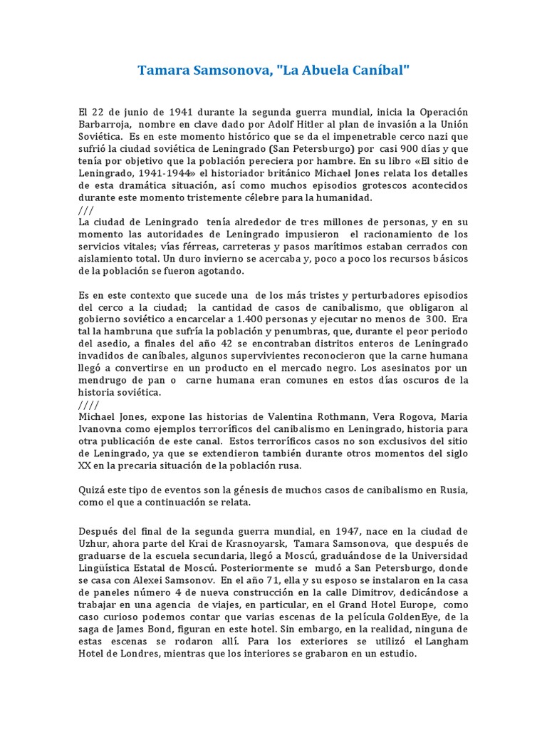 Tamara Samsonova | PDF | San Petersburgo | Canibalismo