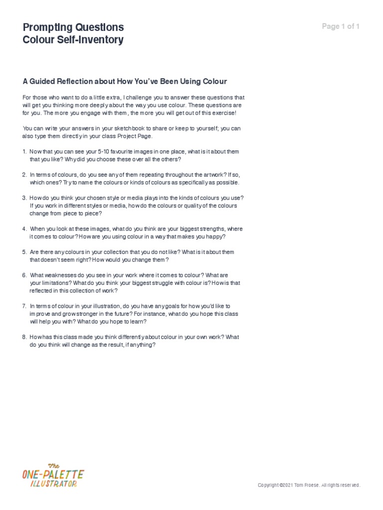 01 Colour Self-Inventory Questions PDF | PDF | Self-Improvement