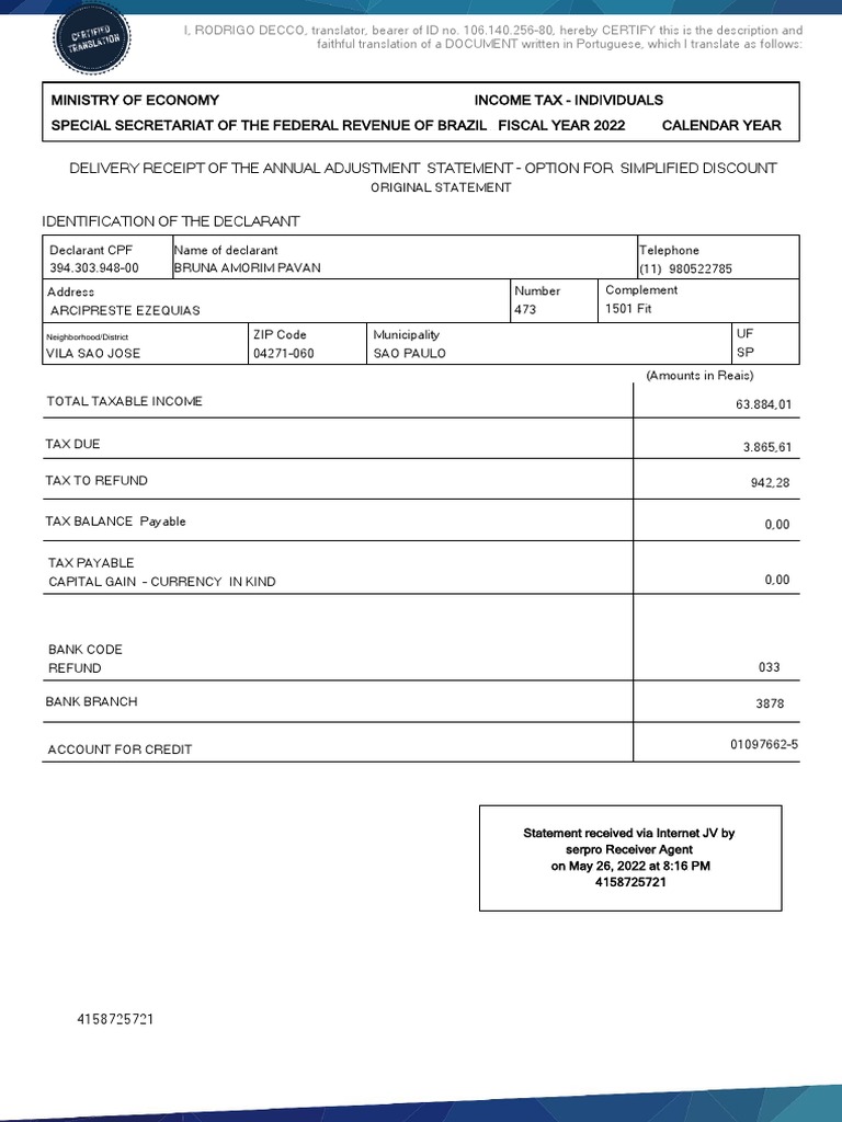 IRPF 2022 2021 Origi Imagem Recibo01 | PDF | Taxes | Taxation