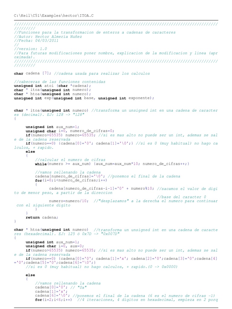 Funciones Atoi e Itoa en C | PDF | Cadena (informática) | Modelado científico