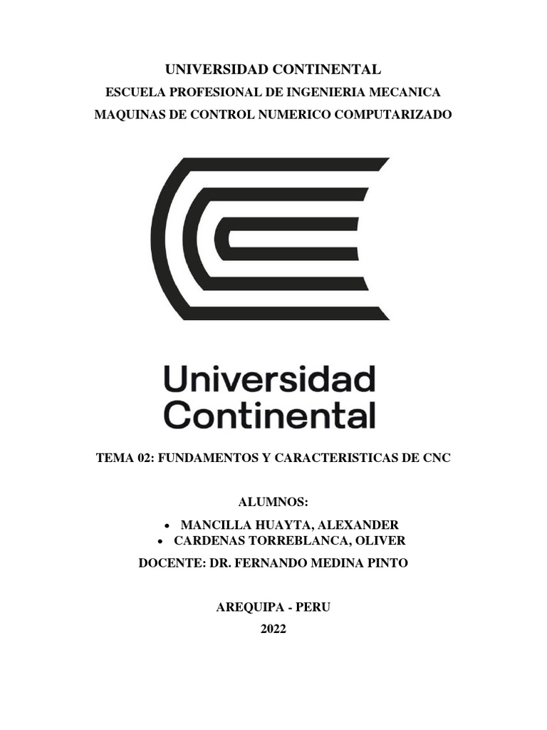 Universidad Continental: Escuela Profesional de Ingenieria Mecanica Maquinas de Control Numerico ...