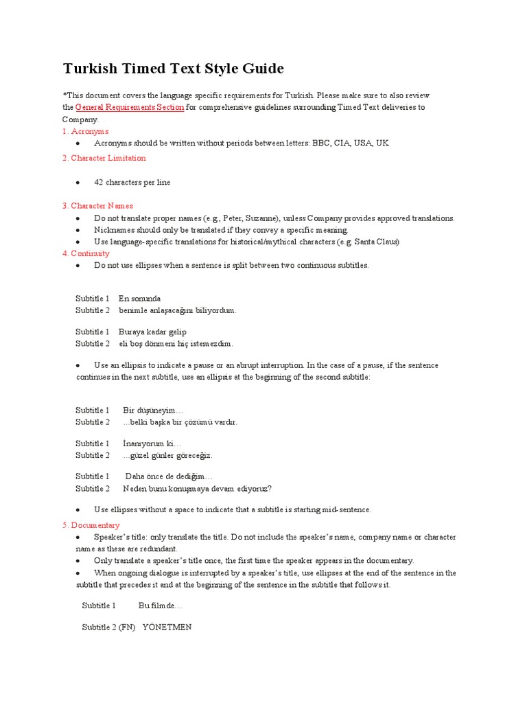 Turkish Timed Text Style Guide | PDF | Ellipsis | Quotation Mark