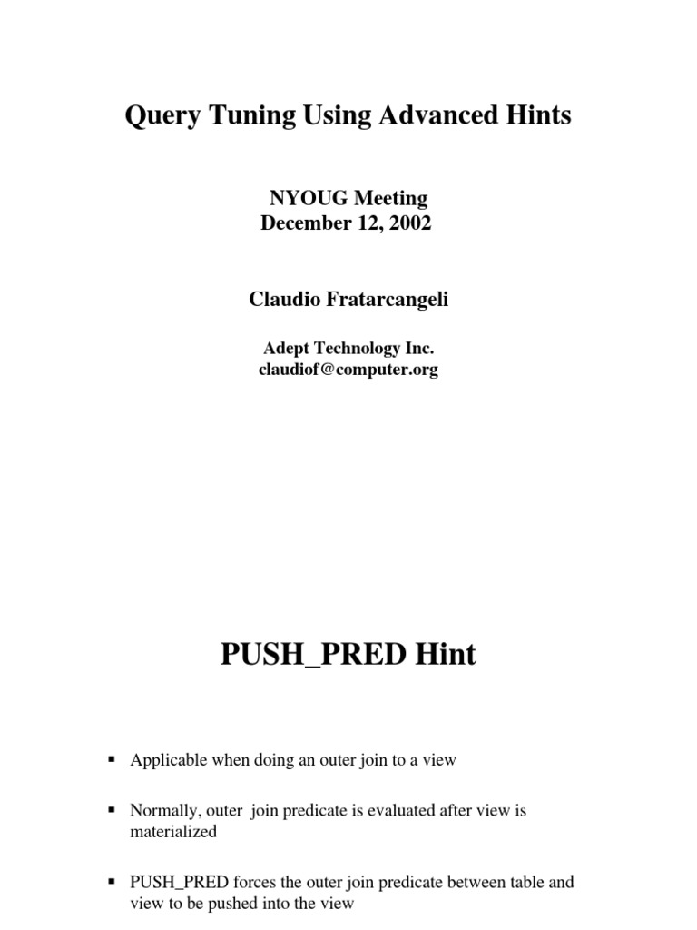 Query - Tuning Hints | PDF | Database Index | Information Retrieval Query - Tuning Hints | PDF | Database Index | Information Retrieval