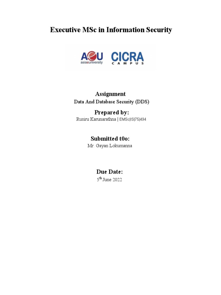 Database Security Assignment | PDF | Computer File | Encryption