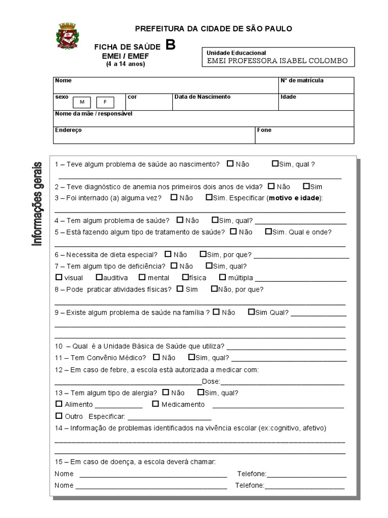 Ficha de Saúde | PDF | Especialidades médicas | Doenças e distúrbios