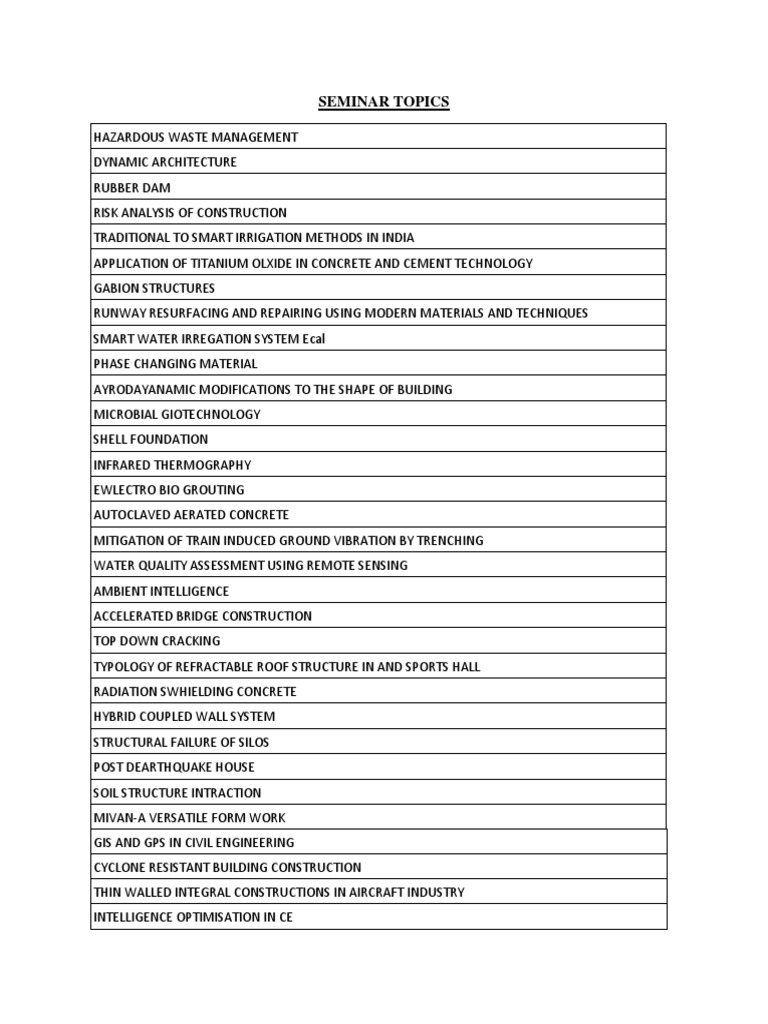 Civil Engineering Seminar Topics | PDF | Concrete | Civil Engineering