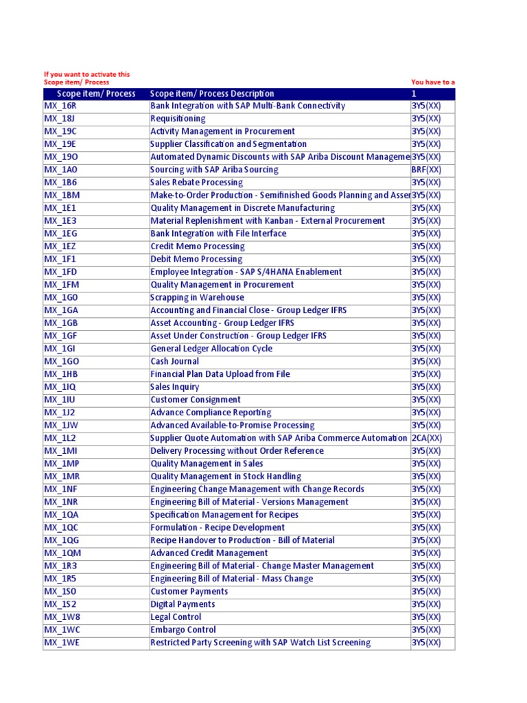 Process Scope Items for SAP Modules and Integrations | PDF ...