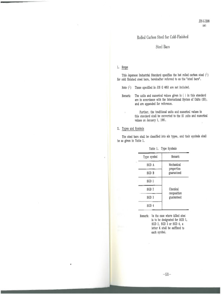 JIS G 3108 - 1987 - (Rolled Carbon Steel-For Cold Finished-Steel Bars) - SGD | PDF