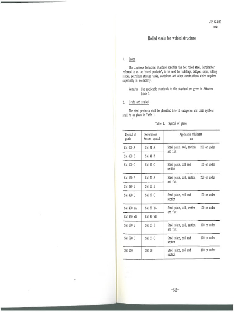 JIS G 3106 - 1992 - (Rolled Steel-For Welded Structure) - SM | PDF