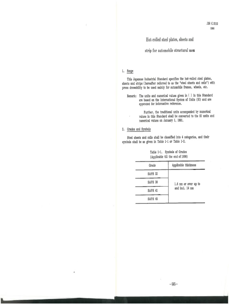 JIS G 3113 - 1990 - (Hot Roll-Steel Plate-Sheet-Strip-For Automobile ...