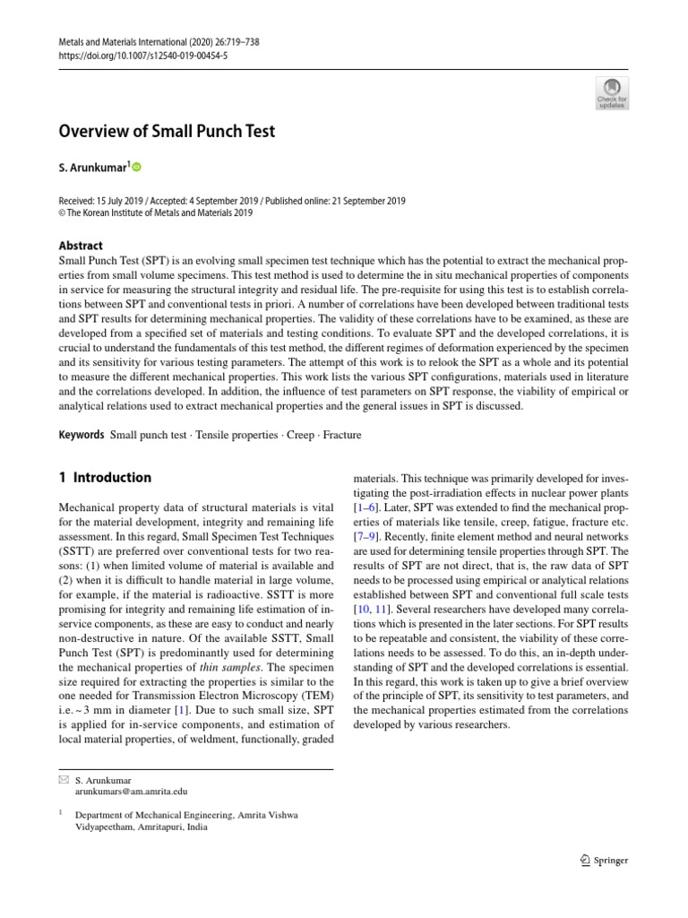 Overview of Small Punch Test | PDF | Deformation (Engineering ...