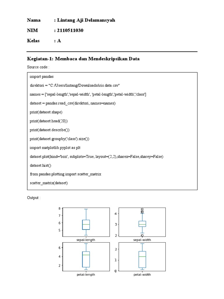 Pert4 - Praktikum Data Mining - 2110511030 - Lintang Aji D | PDF