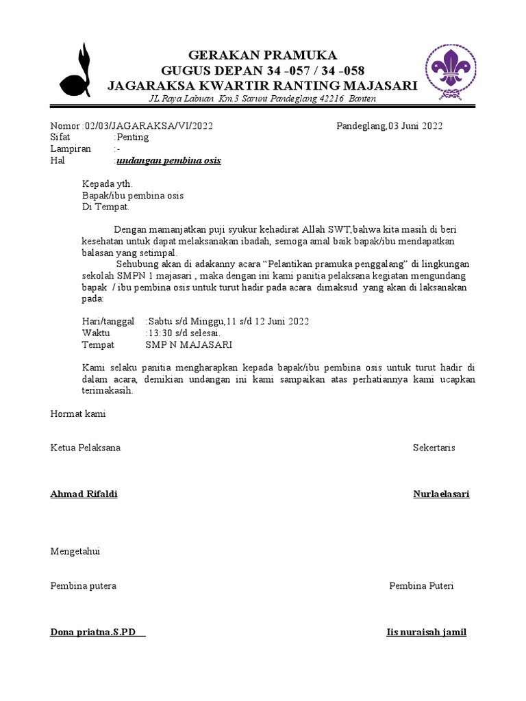 Surat Undangan Pembina Osis | PDF