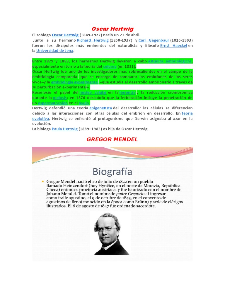 Oscar Hertwig y su legado embriológico | PDF | Biología
