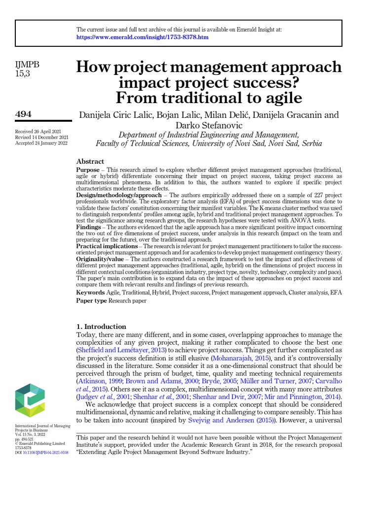 How Project Management Approach Impact Project Success | PDF | Agile ...