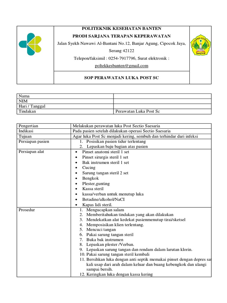 Sop Perawatan Luka Post SC | PDF | Pengembangan Diri | Kesehatan Holistik