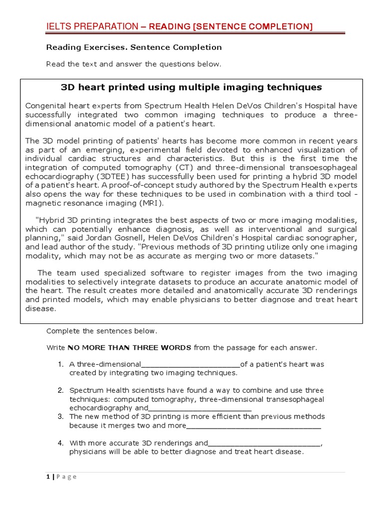 Sentence Completion Exercises | PDF | Medical Imaging | Health Sciences