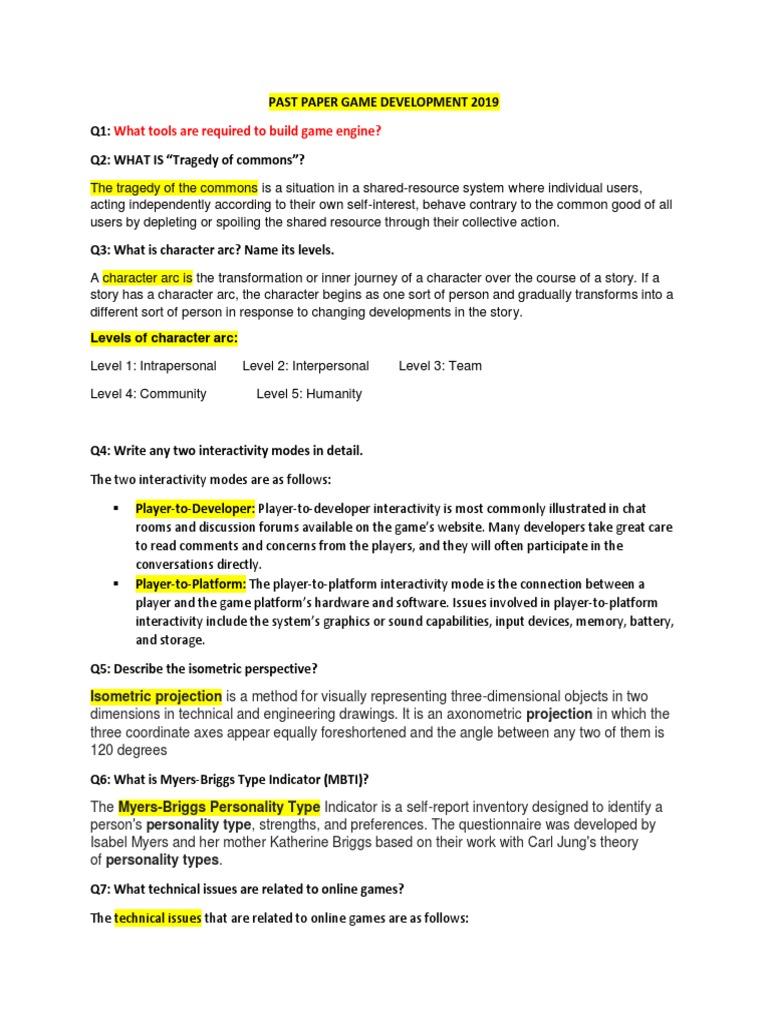 Past Paper Game Development 2019 | PDF