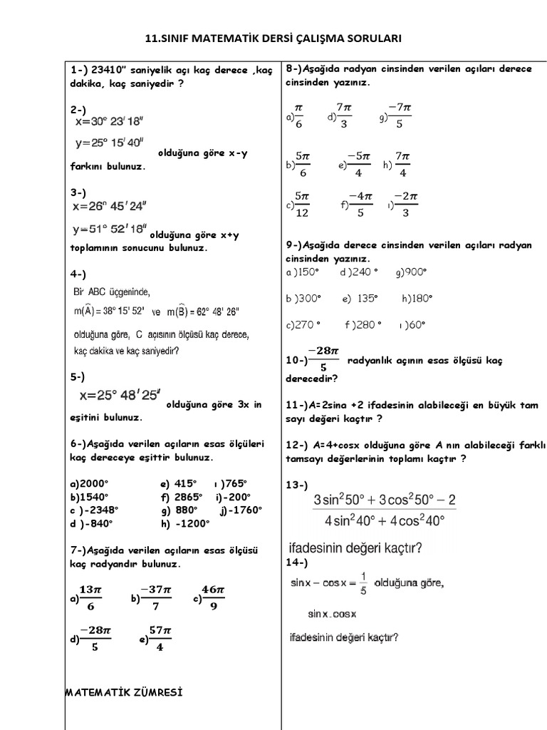 11.SINIF CYALISYMA SORULARI Matematik | PDF