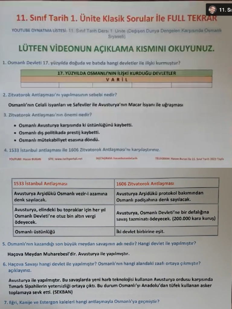 11.sinif Tarih 1. Unite Klasik Sorular Ve Cevaplari | PDF