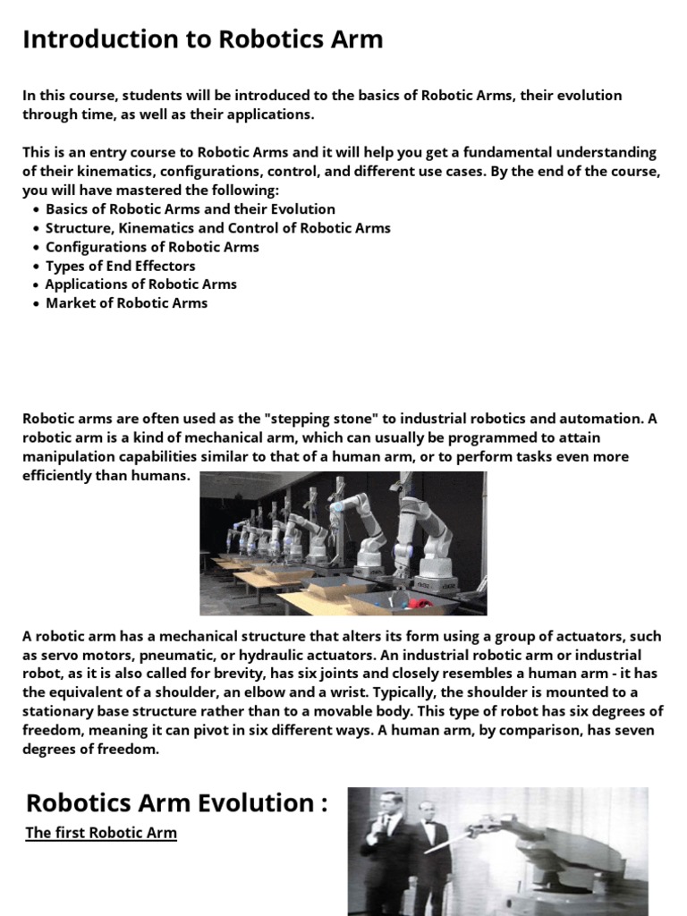 Introduction To Robotics Arm | PDF
