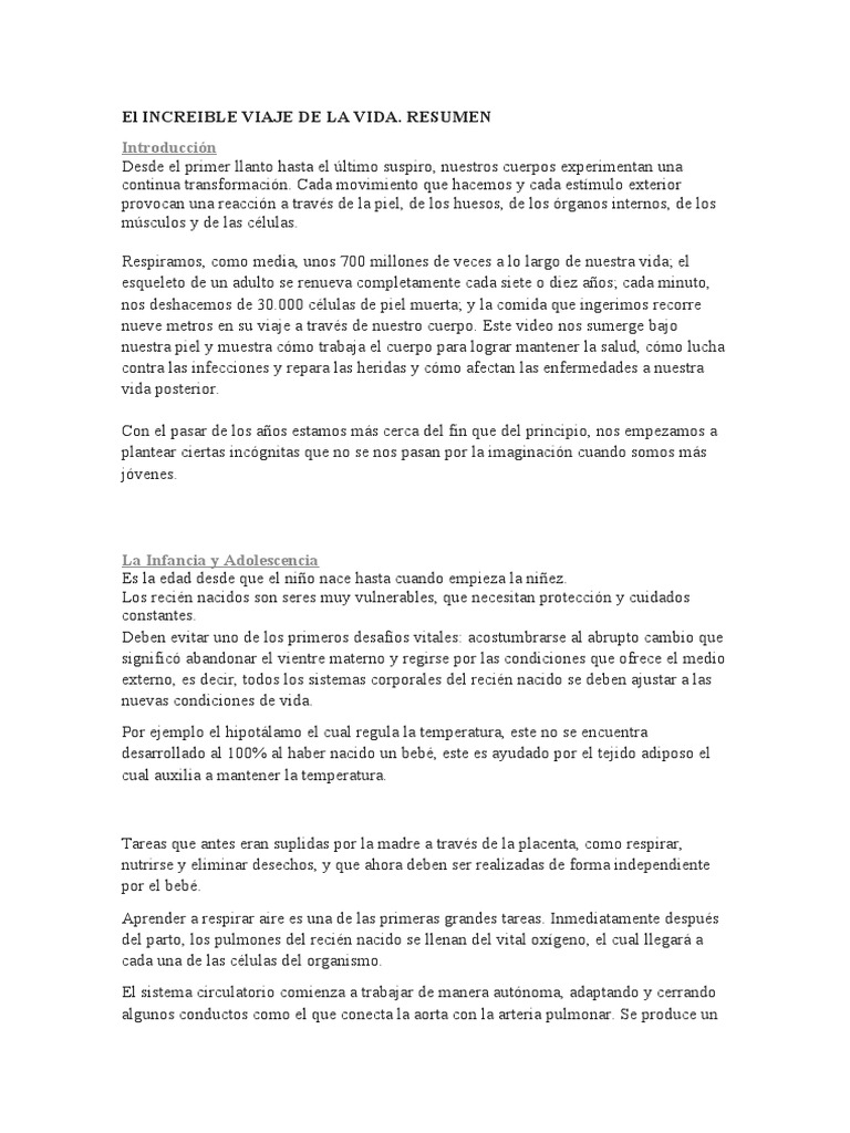 Resumen El Increible Viaje de La Vida | PDF | Vejez | Sistema circulatorio
