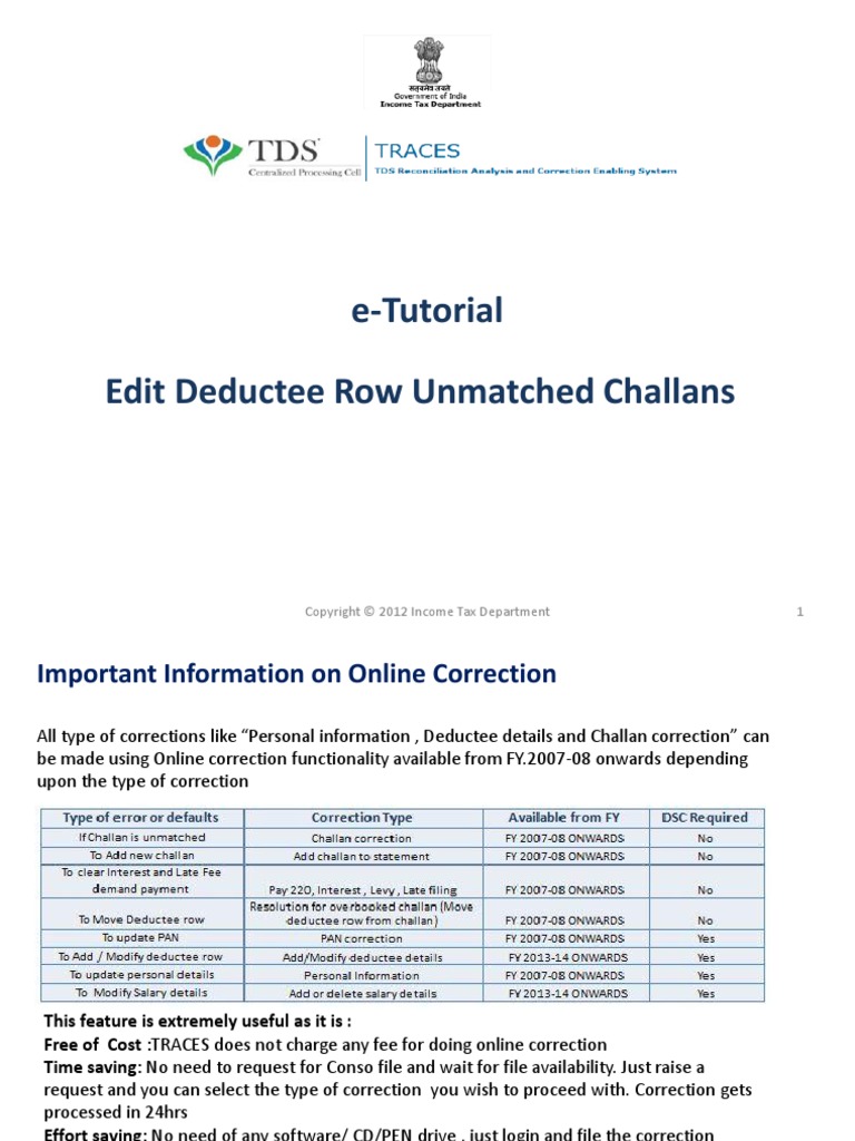 Online Challan Correction - Edit Deductee Row in Case of Unmatched ...