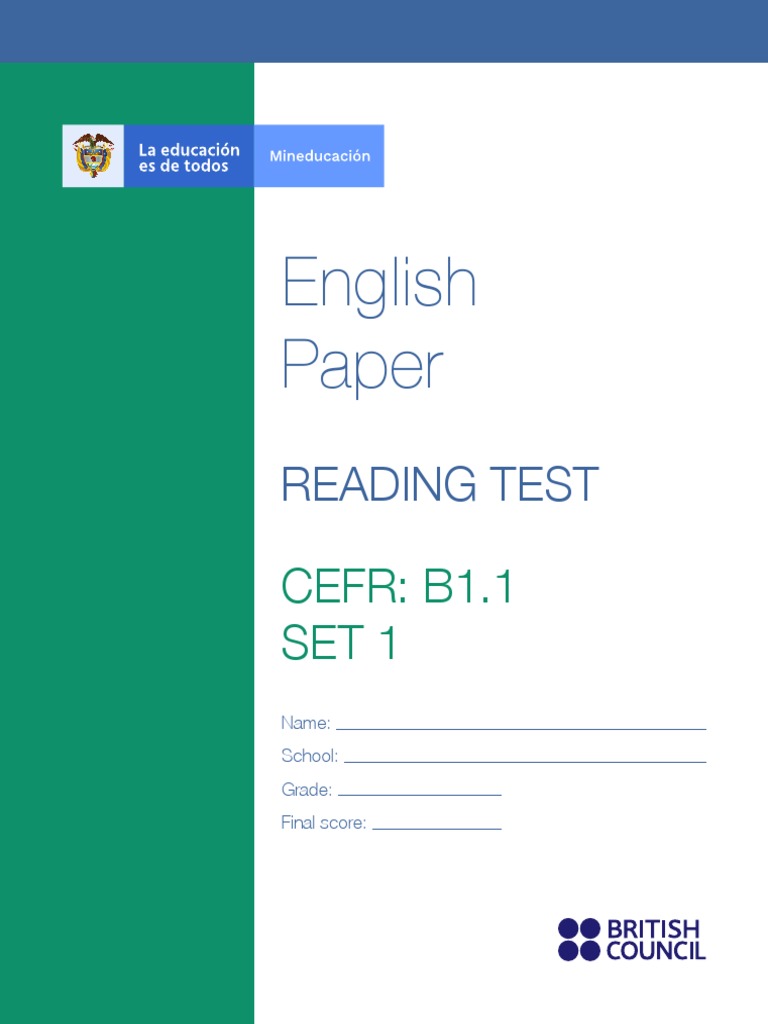 English Paper Test B1.1 Set1 FINAL Reading | PDF | Self-Improvement