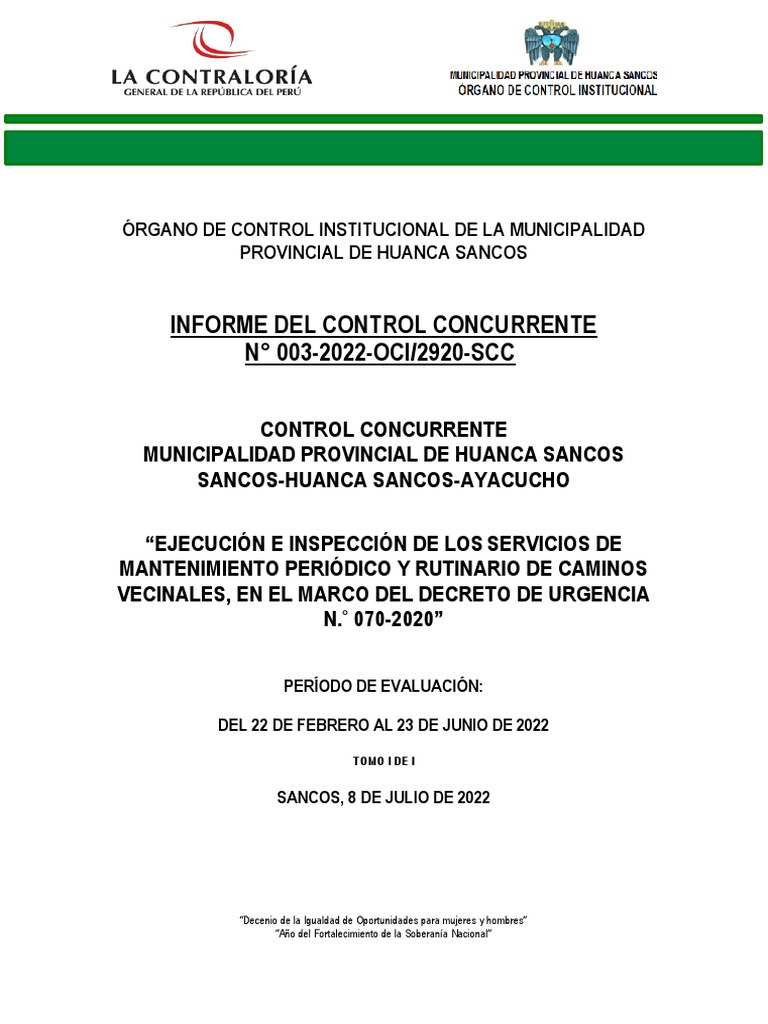 Informe Del Control Concurrente #003-2022-OCI/2920-SCC | PDF