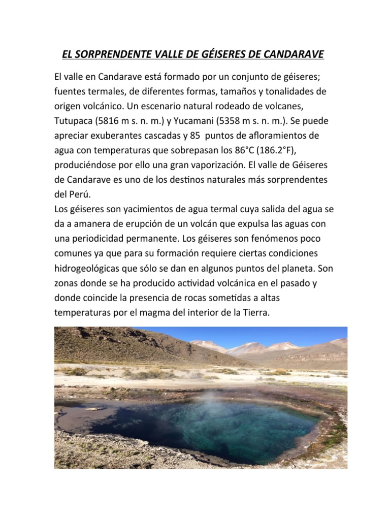 Géiseres y Volcán Yucamani en Candarave | PDF