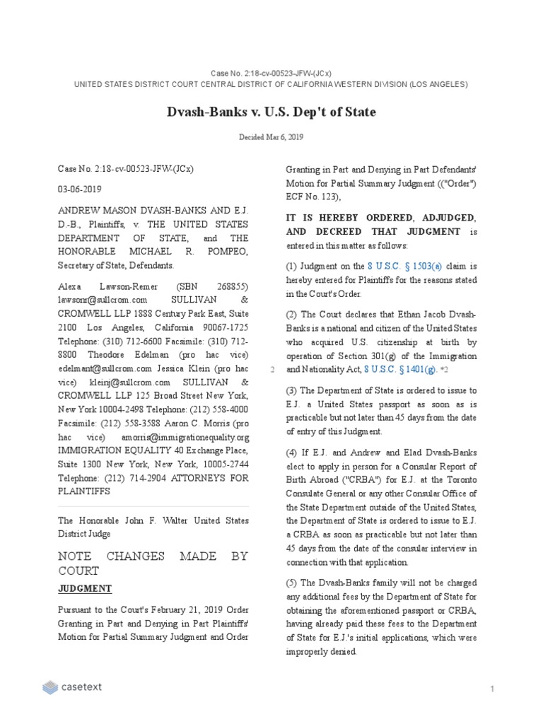 Dvash-Banks v. U.S. Dep't of State | PDF | Summary Judgment | United ...
