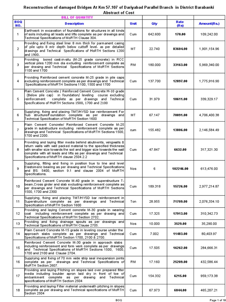 BoQ - Tender | PDF | Deep Foundation | Concrete