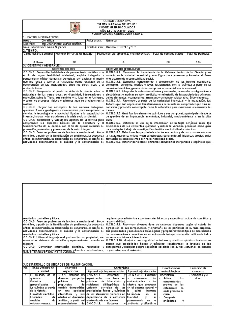 Planificacion Anual de Decimo EGB "A" y "B" | PDF | Química | Importar